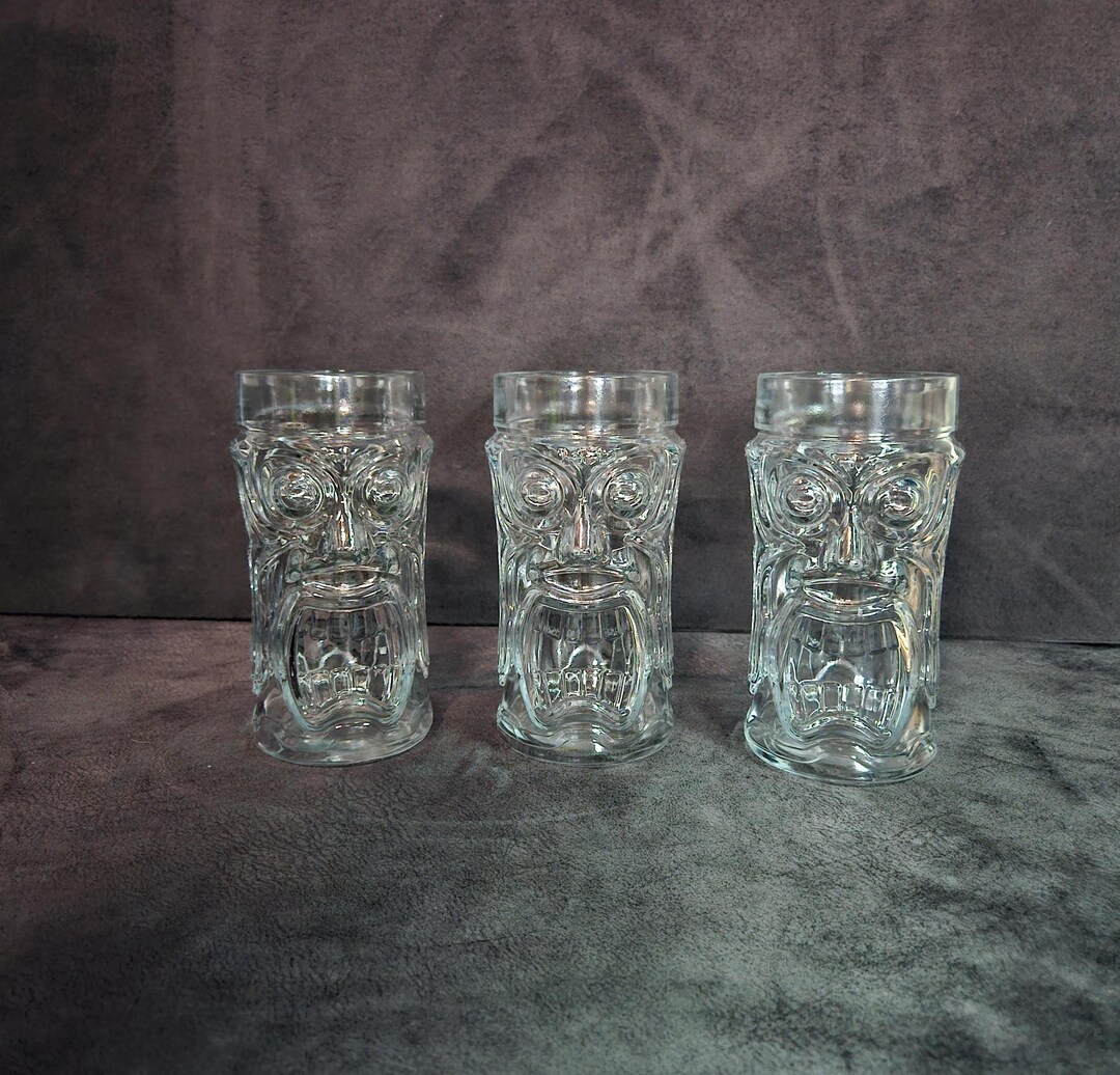 Vintage Anchor Hocking Screaming Tiki Glasses Clear Retro MCM Style ...