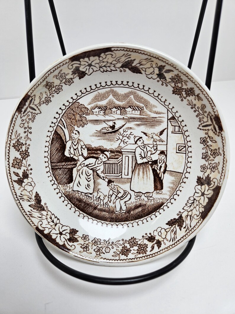 Antique Chinoiserie Porcelain Tea Cup and Saucer Brown Transferware ...