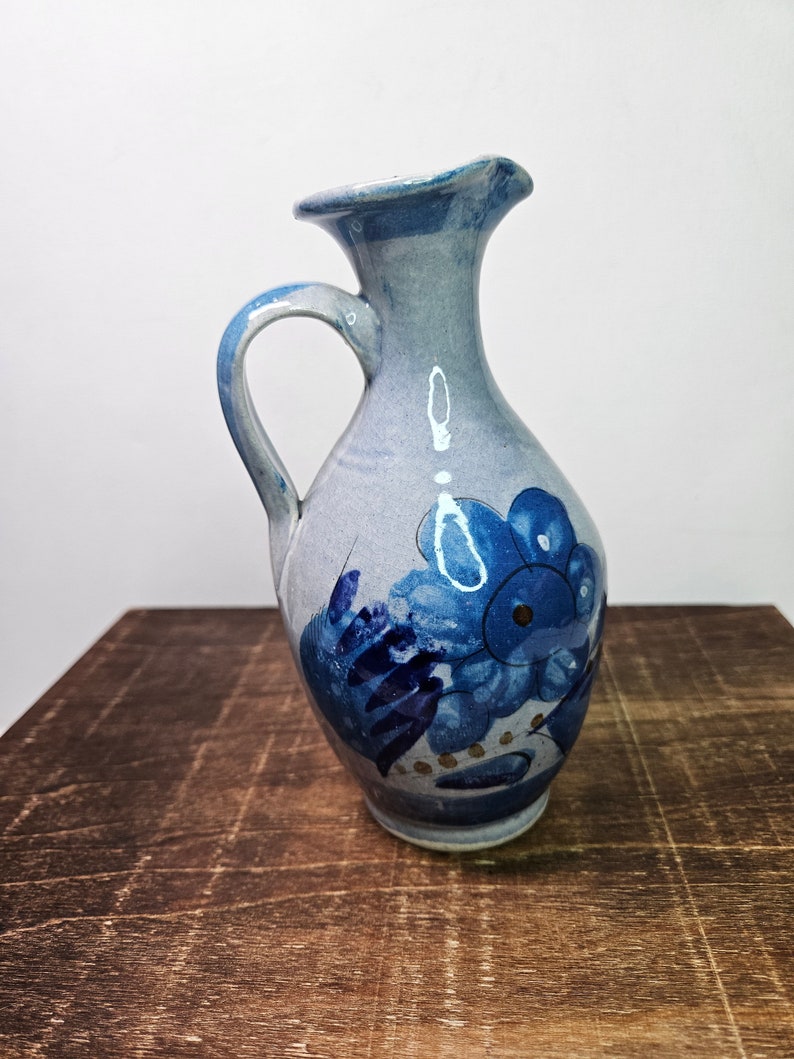 Tonala Mexican Pottery Blue Bird in Flight Small Pitcher Vase Hand Made ...