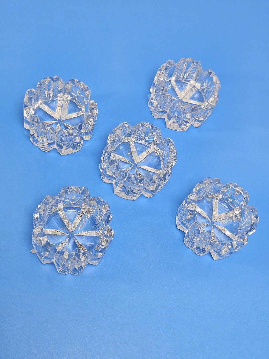 Set of 5 EAPG Clear Cut Glass Salt Cellars Wasabi Servers Luxury ...