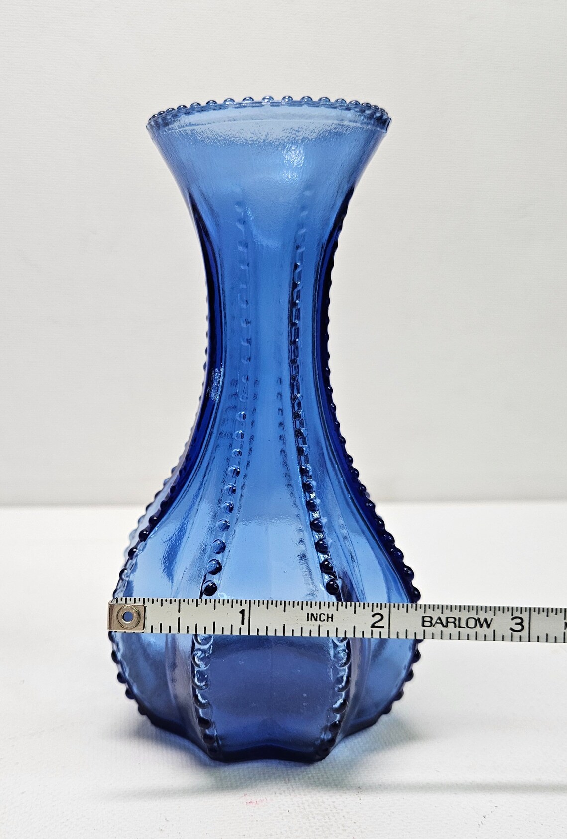 Vintage Blue Glass Bud Vase Indiana Glass Co Beaded Edge Octagon Shaped ...