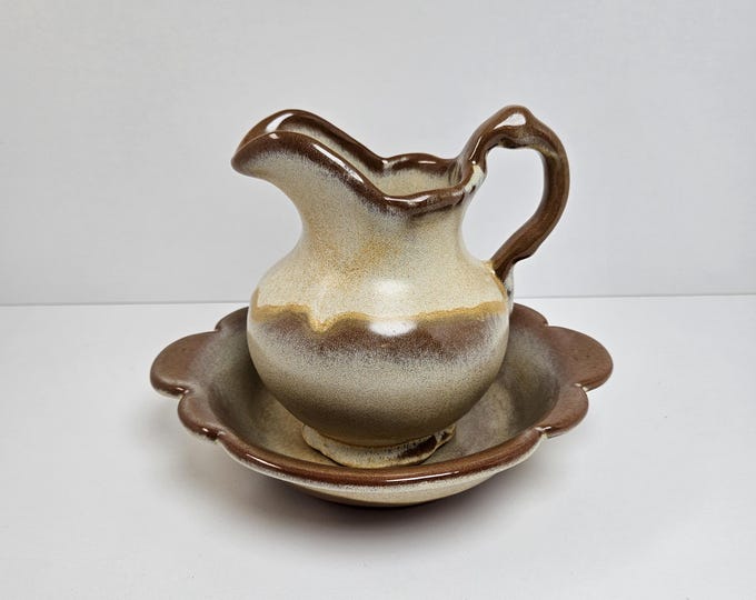 Vintage Frankoma Pitcher and Bowl Set 30A and 30B Plainsman Brown Color ...