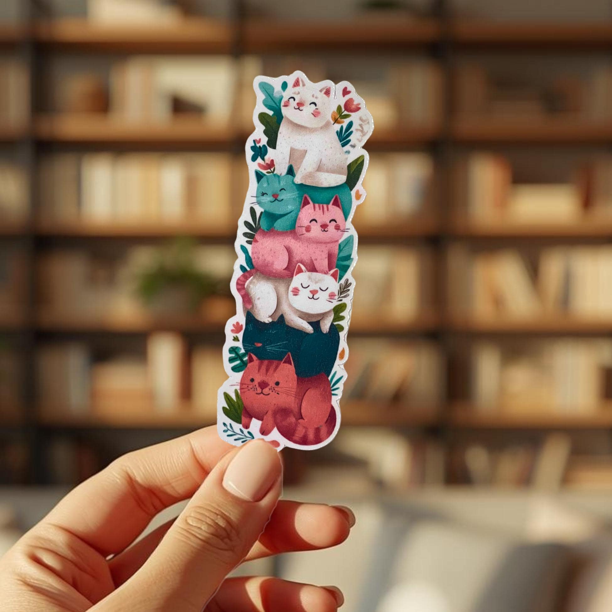 Stack of Cats Bookmarks, Kawaii Animals, Cat Lovers, Coffee Books Cats ...