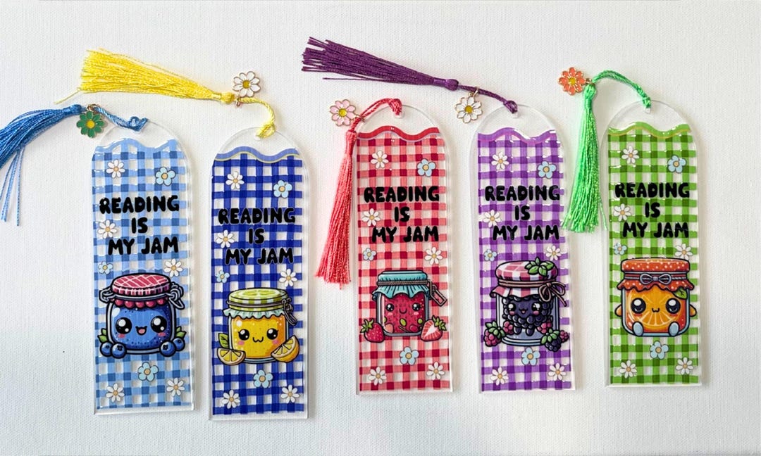 Reading is My Jam Acrylic Bookmarks With Tassel & Charm, Kawaii Book ...