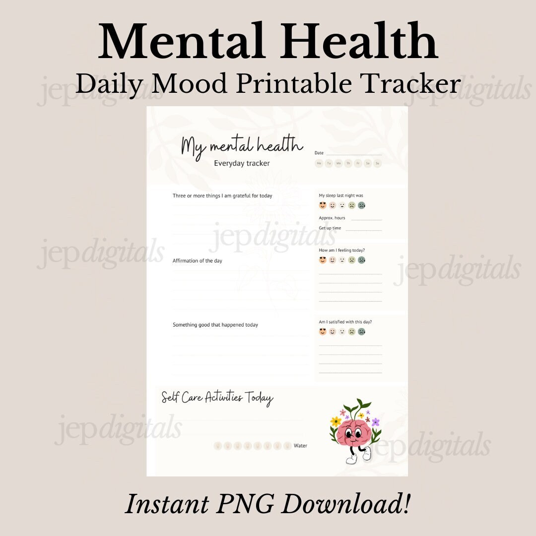 Mental Health Daily Tracker Digital Download Printable PNG Download - Etsy