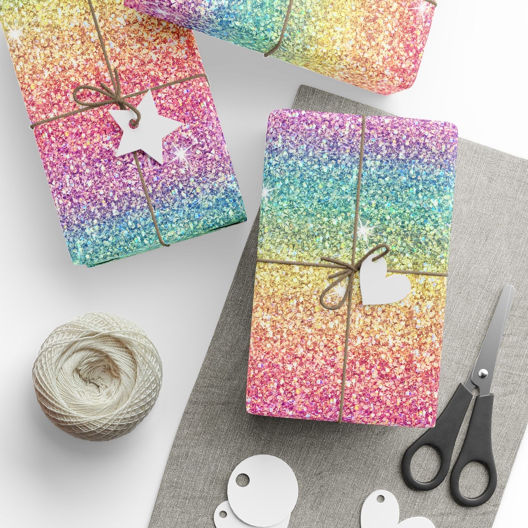 Rainbow Glitter Birthday Gift Wrap Wrapping Paper - Etsy