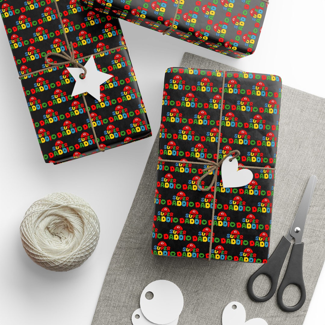 Super Daddio Fathers Day Mario Themed Gift Wrapping Papers - Etsy