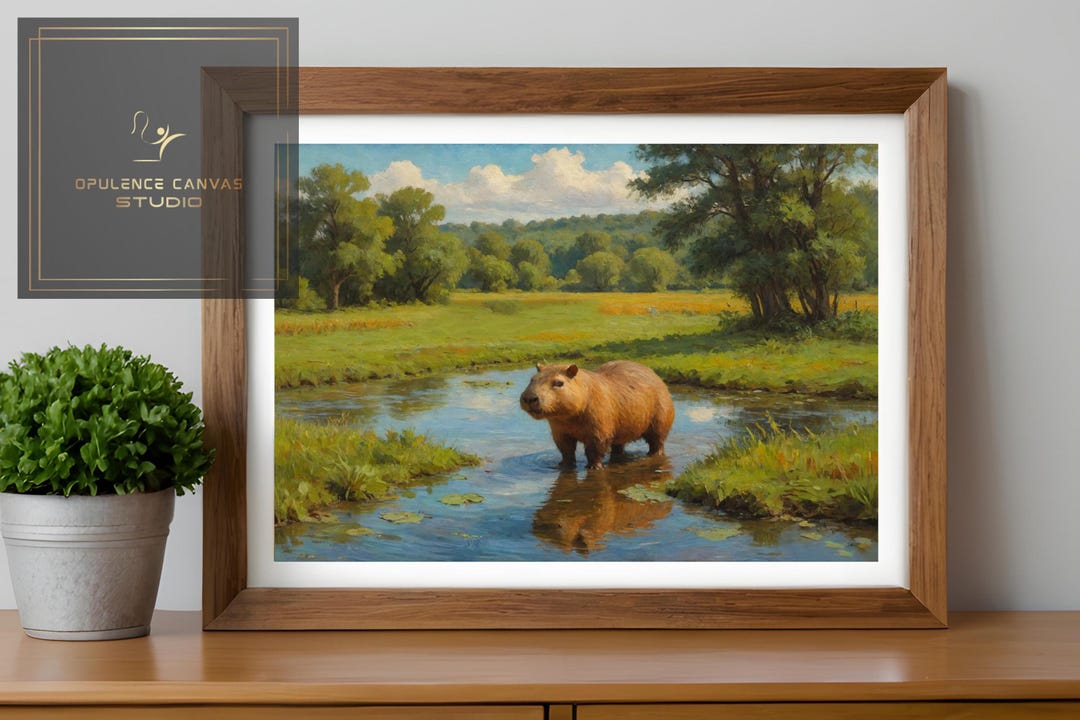 Charming Capybara in Lush Landscape Digital Art Print - Serene Wildlife ...