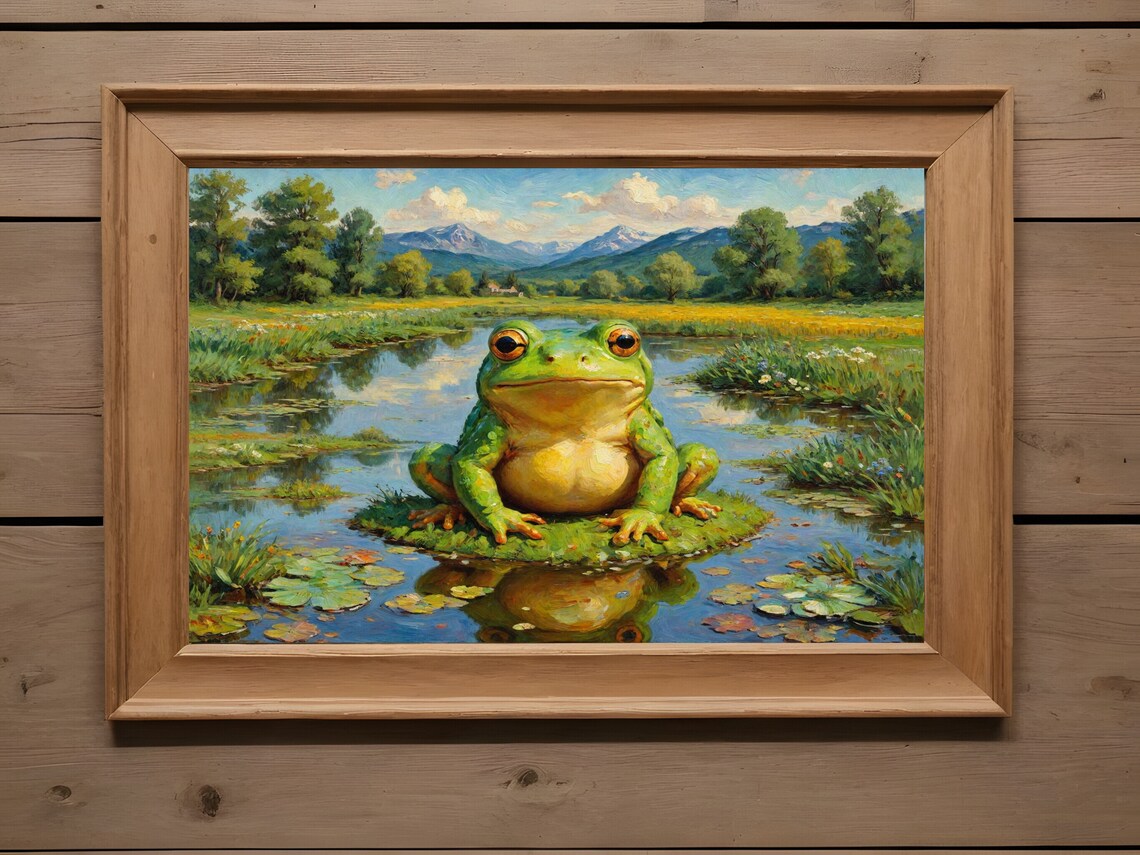 Lily Pad Toad Guy Digital Art Print Download Nature Landscape - Cute ...