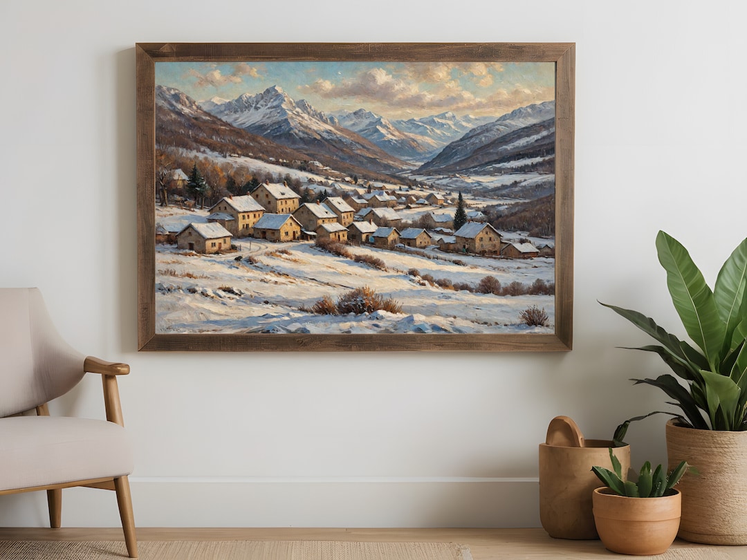 Winter Mountain Village Landscape Digital Download - Fine Art Print ...