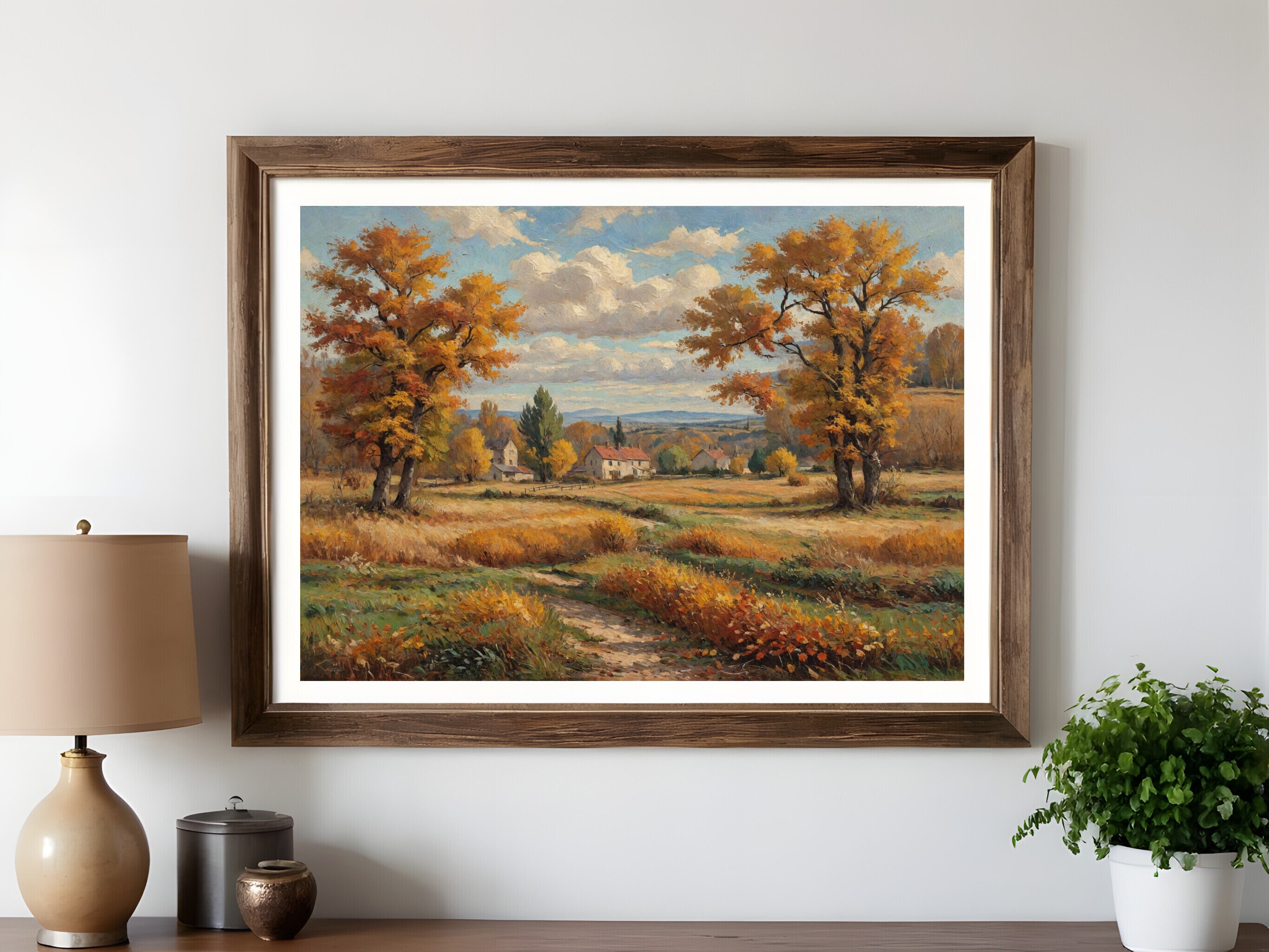 Autumn Village Landscape Digital Download - Fine Art Print, Fall Nature ...