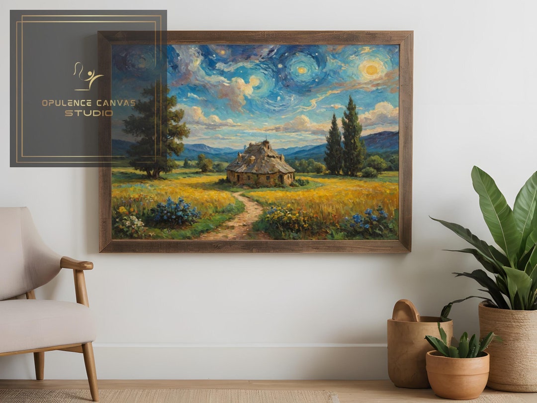 Cottagecore Summer Starry Night Over Rustic Cottage Downloadable ...