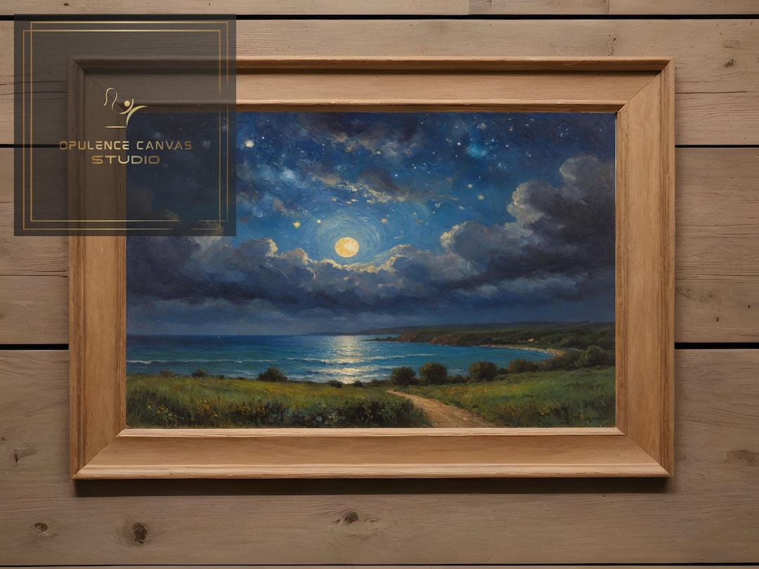Moonlit Seaside Path Digital Download - A Serene Ocean Night Scenery ...