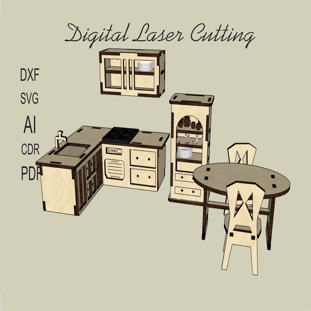 1:12 Scale Miniature Kitchen Furniture, Laser Cut Files (svg, Cdr, Dxf ...