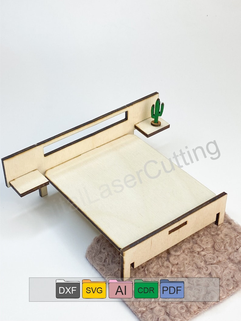 Dollhouse Furniture SVG – Miniature Wooden Bed, Laser & CNC Cut Files ...