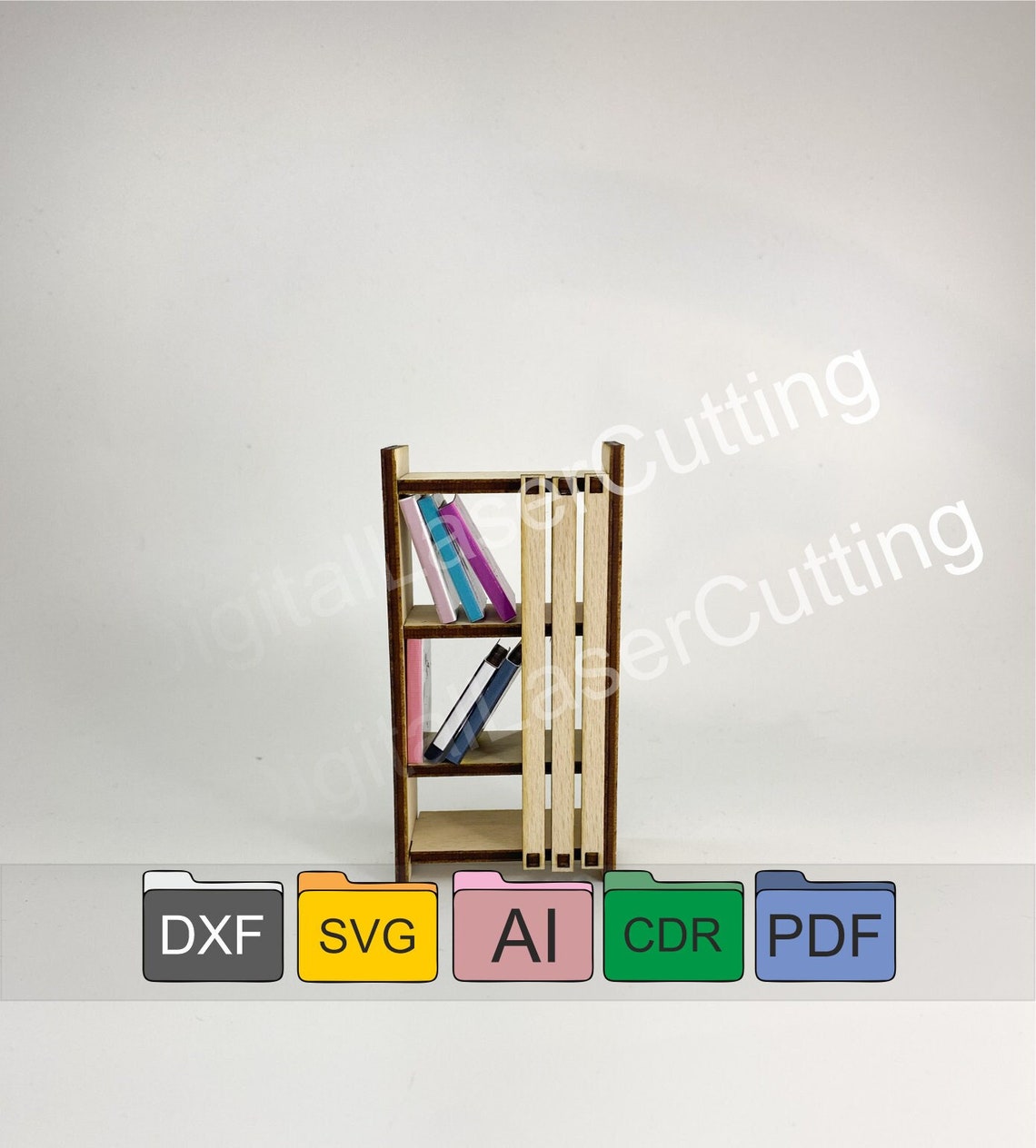Dollhouse Miniature Bookcase, Laser Cut Files (svg, Cdr, Dxf, Ai, Pdf ...