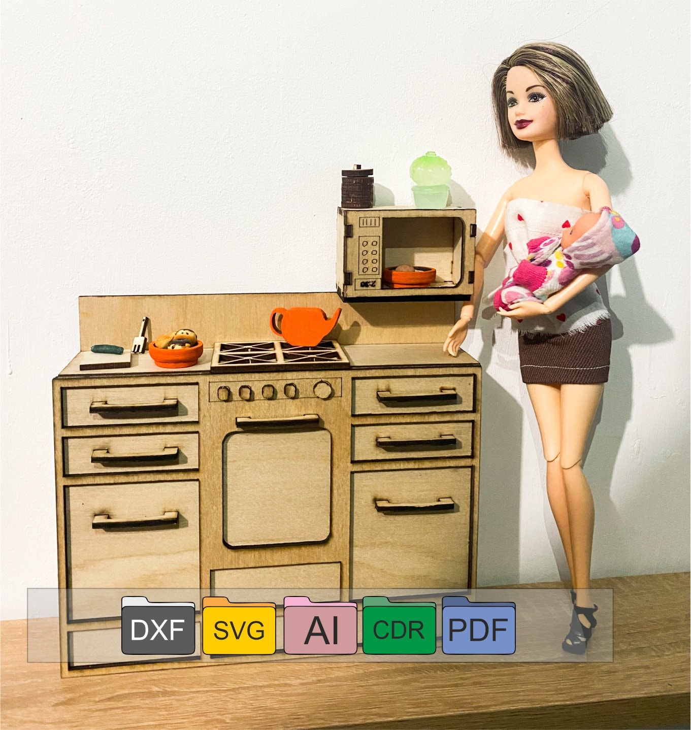 Kitchen for Dolls 30 Cm,oven, Stove,wooden Doll Kitchen,laser Cutting ...