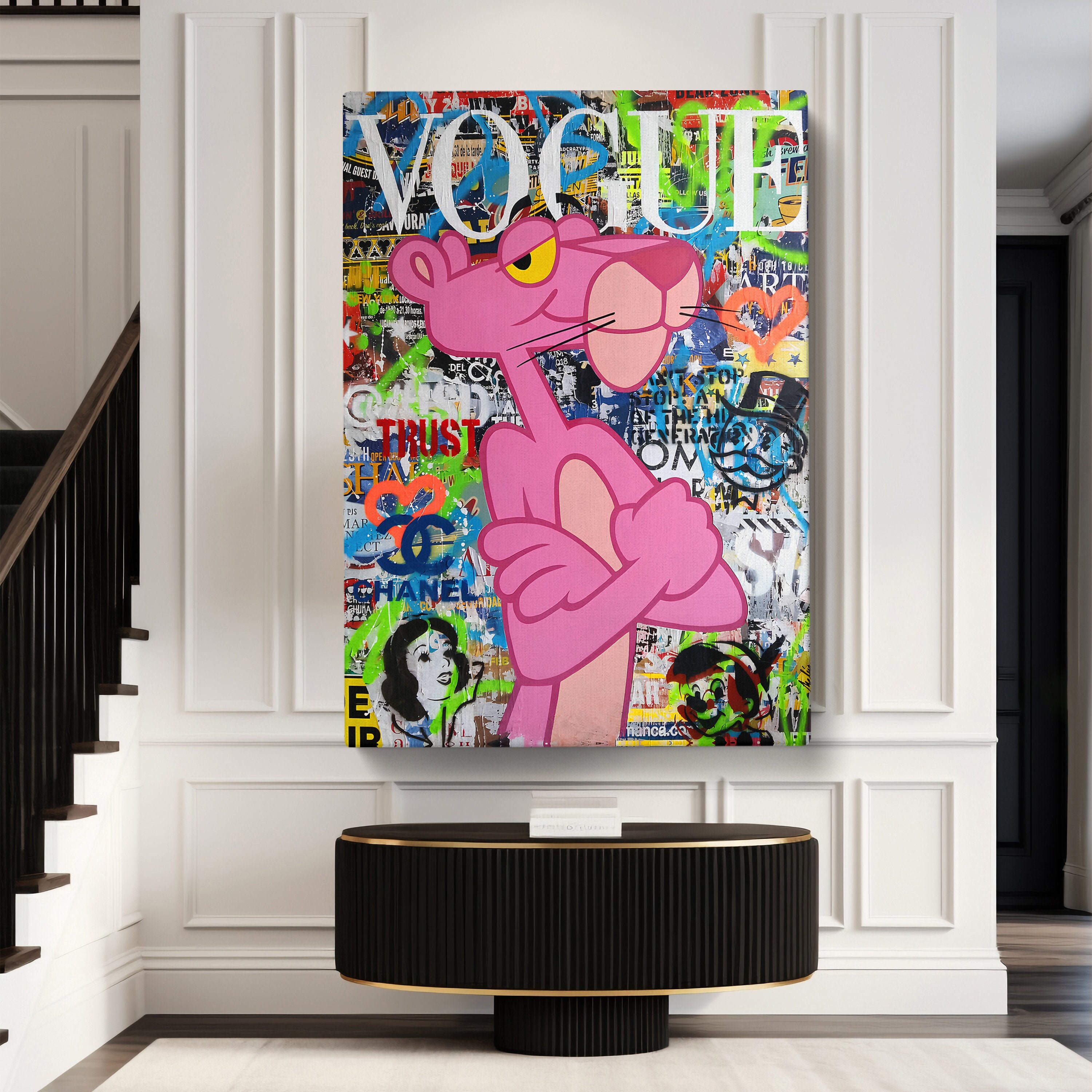 Pink Panther Pop Art Wall Art, Pink Panther Street Art Decor, Pink ...