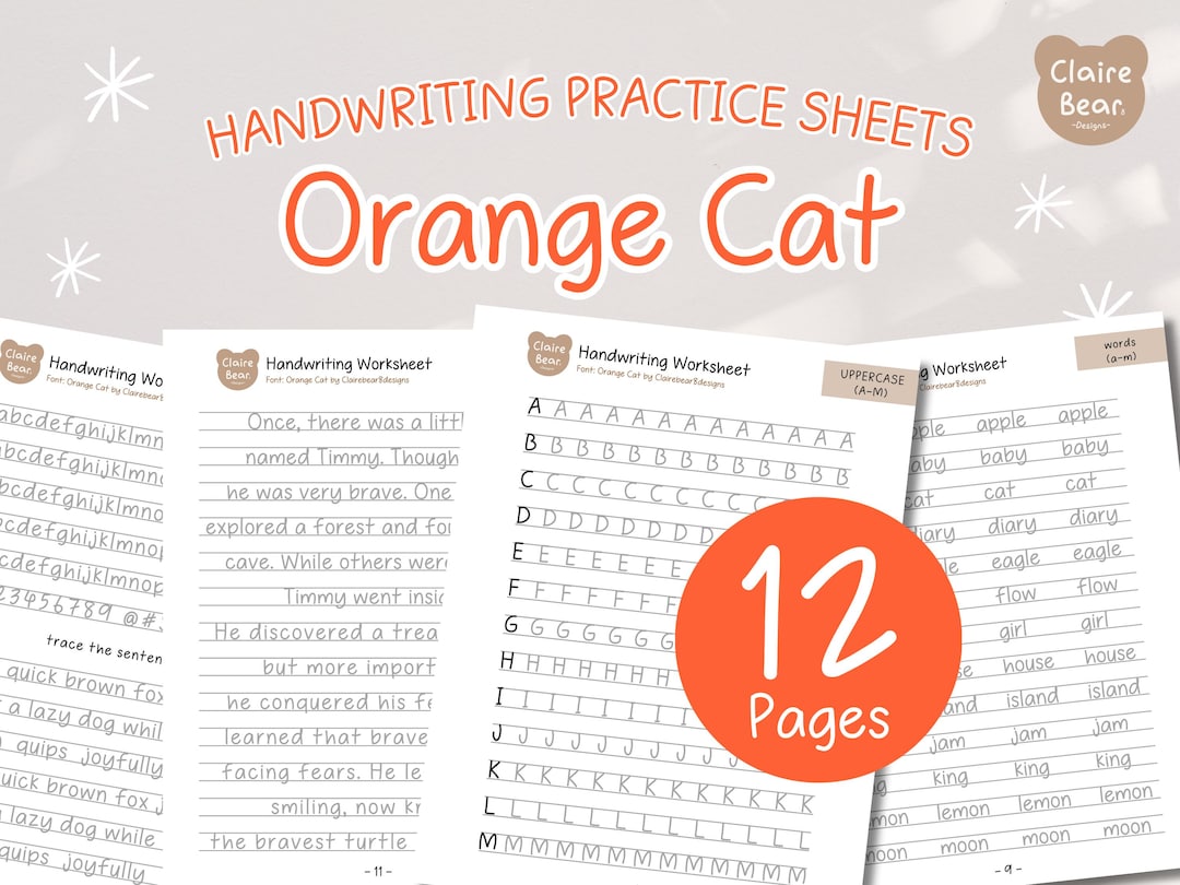 Orange Cat Cute and Neat Handwriting Practice Sheets Printable ...