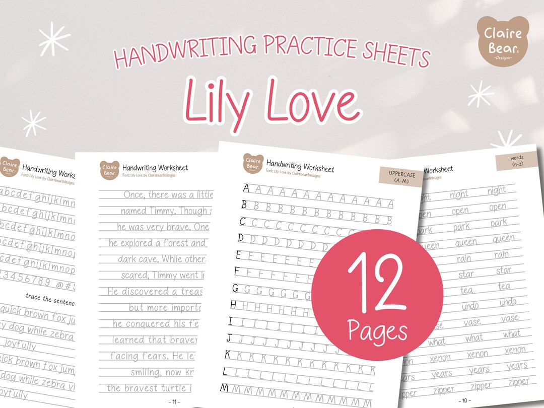 Lily Love Cute and Neat Handwriting Practice Sheets Printable ...
