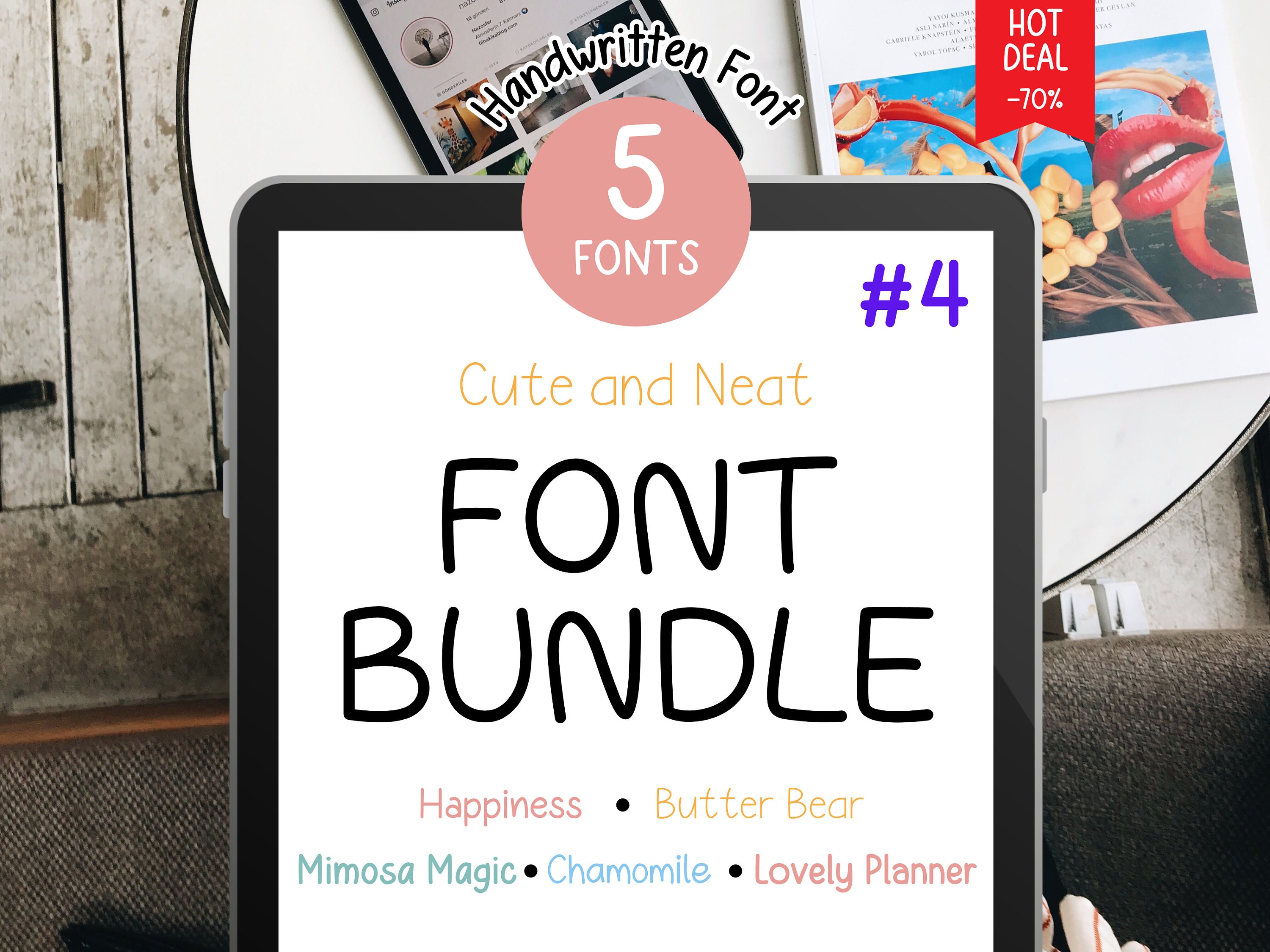 5 Font Bundle Handwritten Font, Planner Font Goodnotes Simple Font ...