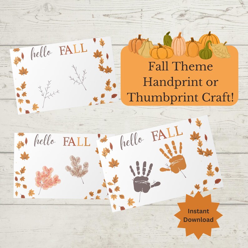 HELLO FALL, Handprint Art, Thumbprint Art, Digital Download, Wall Art ...