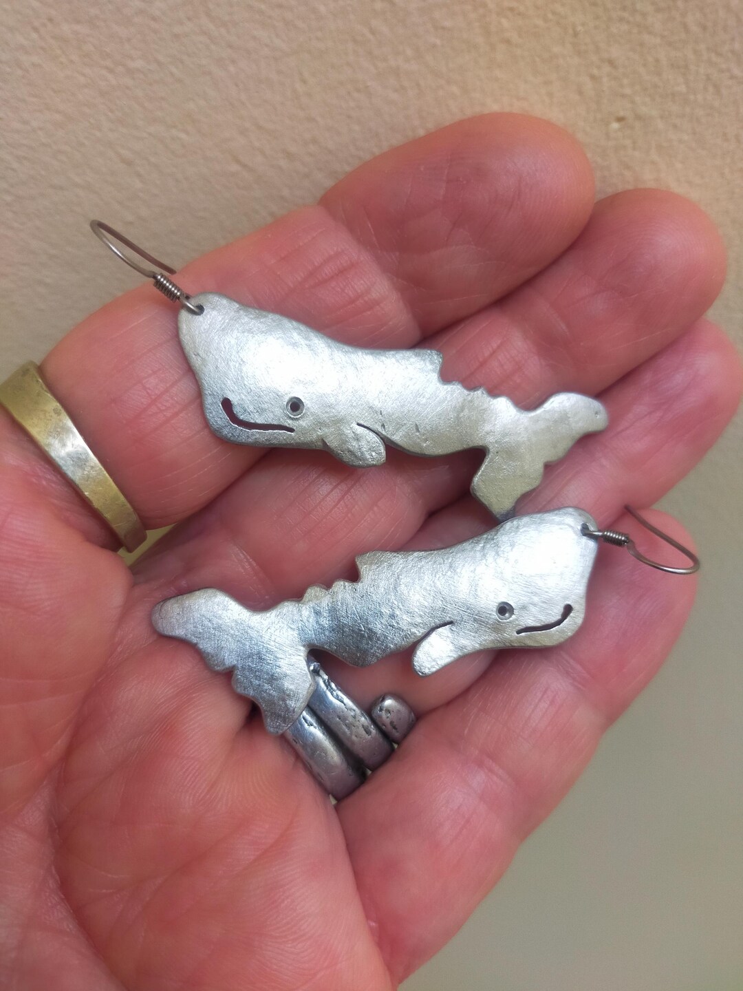 White Sperm Whale Earrings, Reclaimed Aluminum Whales From the Sea ...