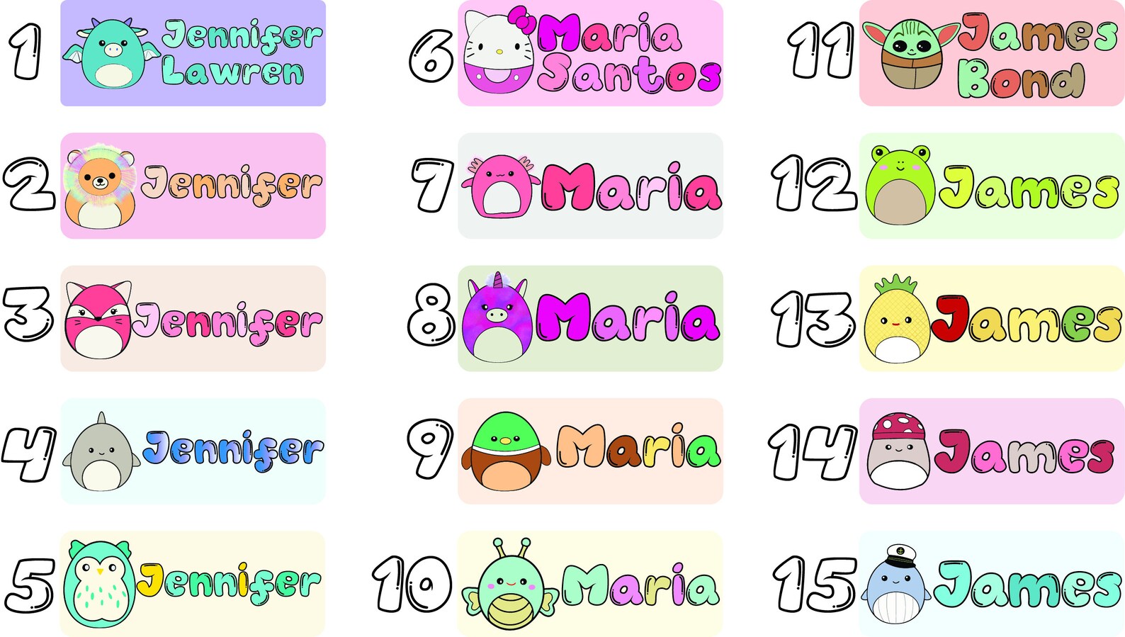 Custom Squishmallows Name Labels | 16pcs Waterproof Laminated Stickers ...