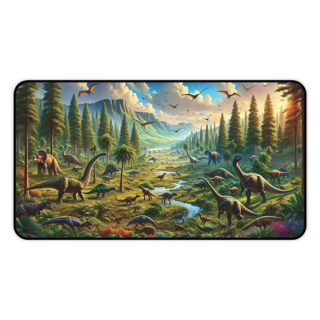 Dinosaur Paradise, Jurassic Landscape, Desk Mat, Gaming Pad, Large ...