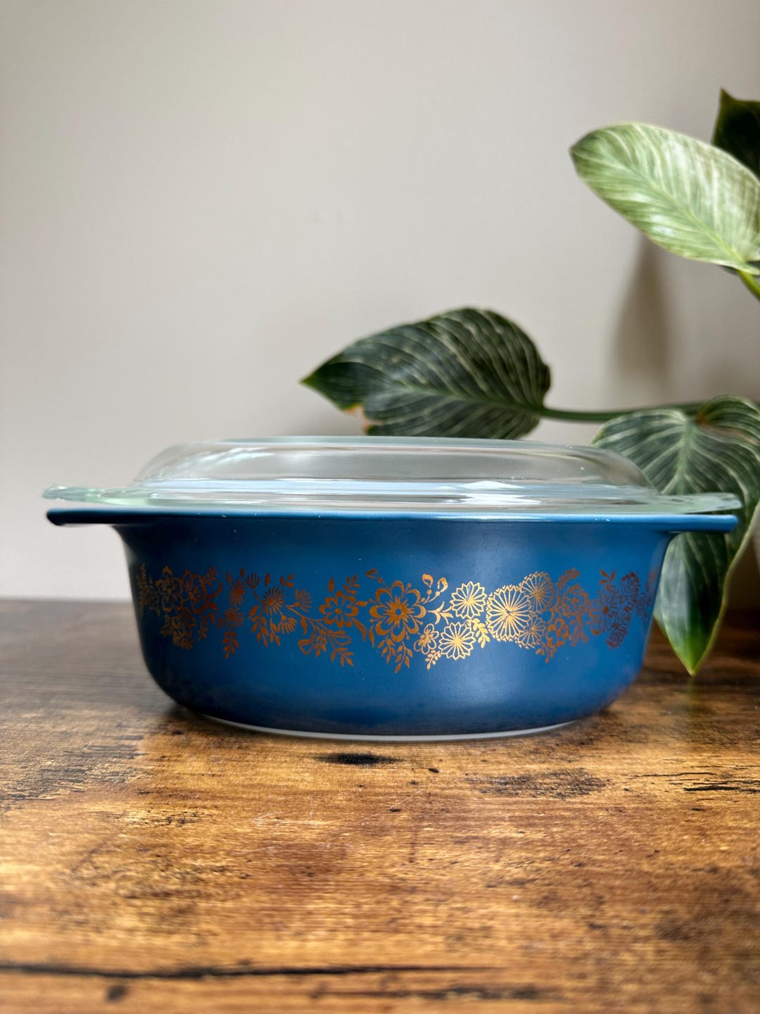 Vintage Pyrex 043 Dark Blue Golden Bouquet 1.5 Qt Casserole With Lid - Etsy
