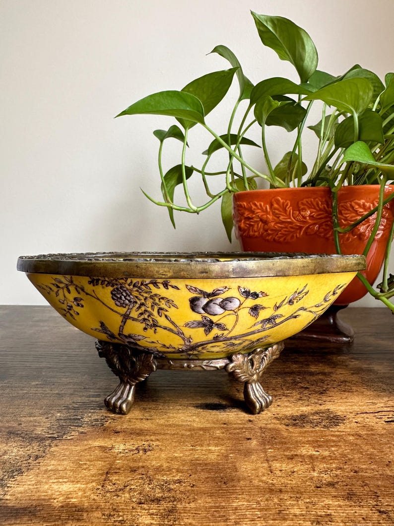 Antique Hua Rong Tang Zhi Porcelain and Ornate Bronze Yellow Footed ...