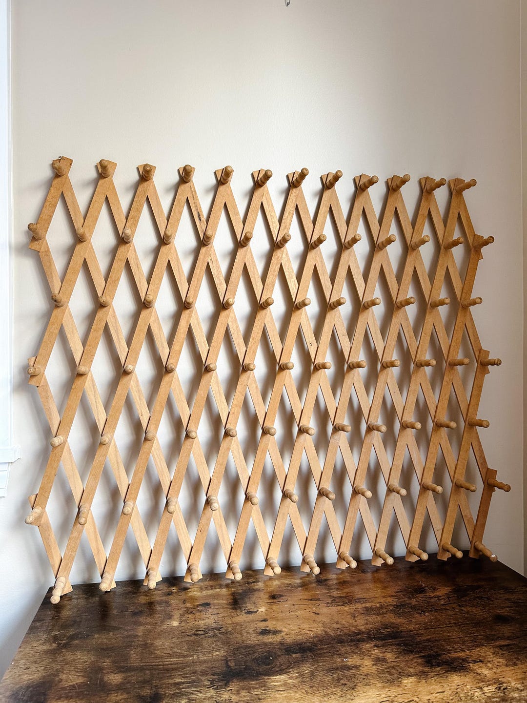 Vintage Extra Large Accordion Peg Rack 87 Peg Wooden Hanger Expandable ...