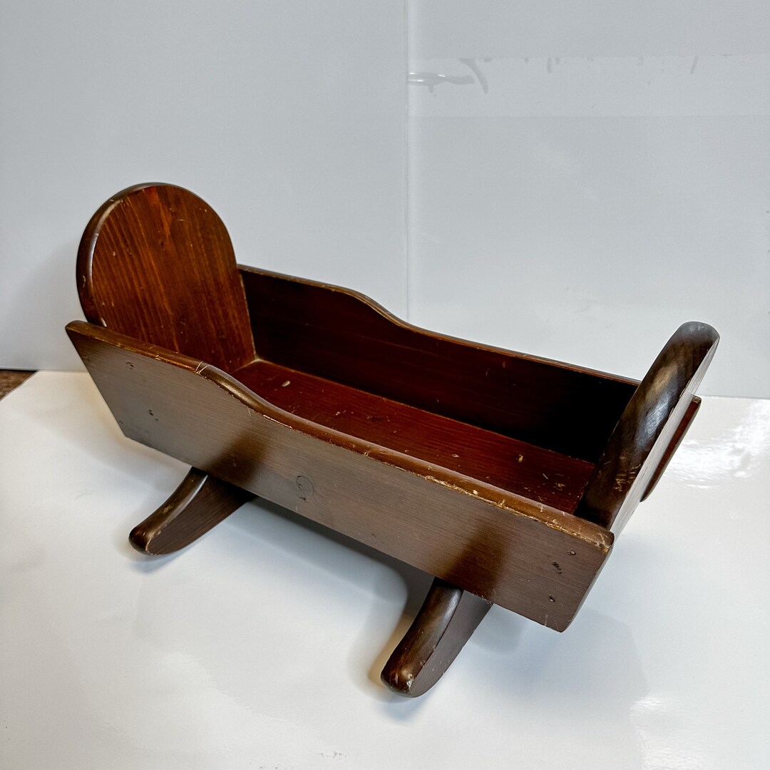 Handmade Vintage Large DOLL CRADLE Hardwood Very Well Made Dark Wood ...