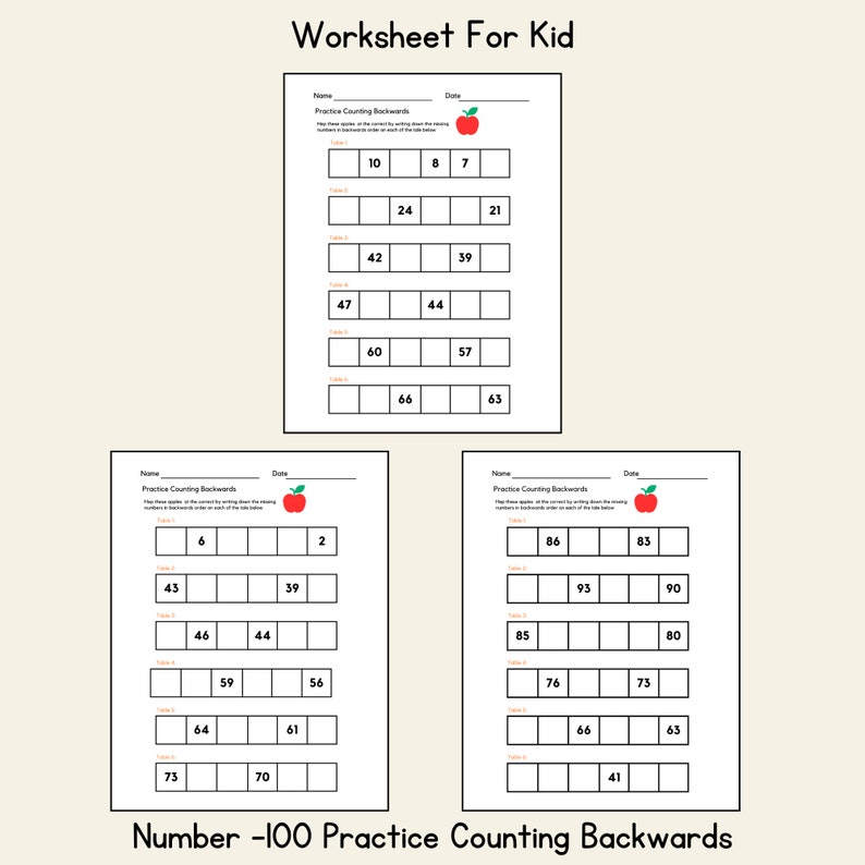 Worksheet for Kid, Number 1-100 Practice Counting Backwards, Worksheet ...
