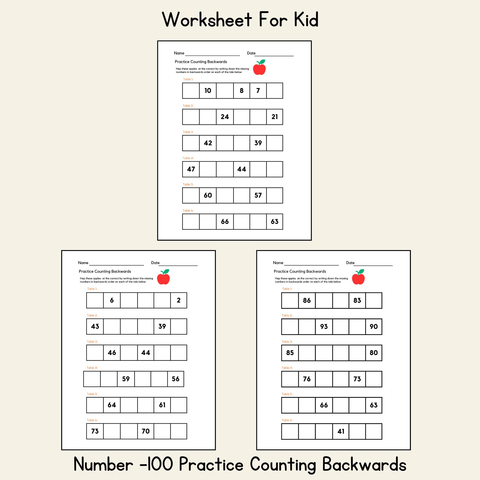 Worksheet for Kid, Number 1-100 Practice Counting Backwards, Worksheet ...