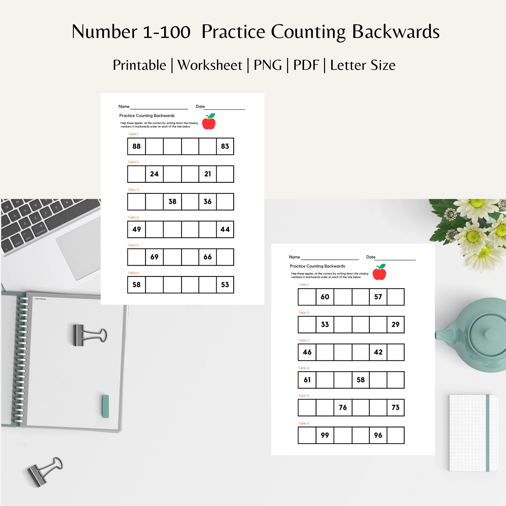 Worksheet for Kid, Number 1-100 Practice Counting Backwards, Worksheet ...