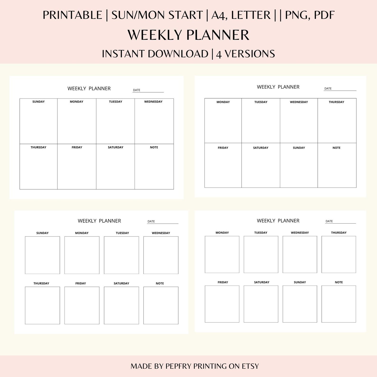 Printable Landscape Weekly Planner , Organizer Weekly, Office Planner ...