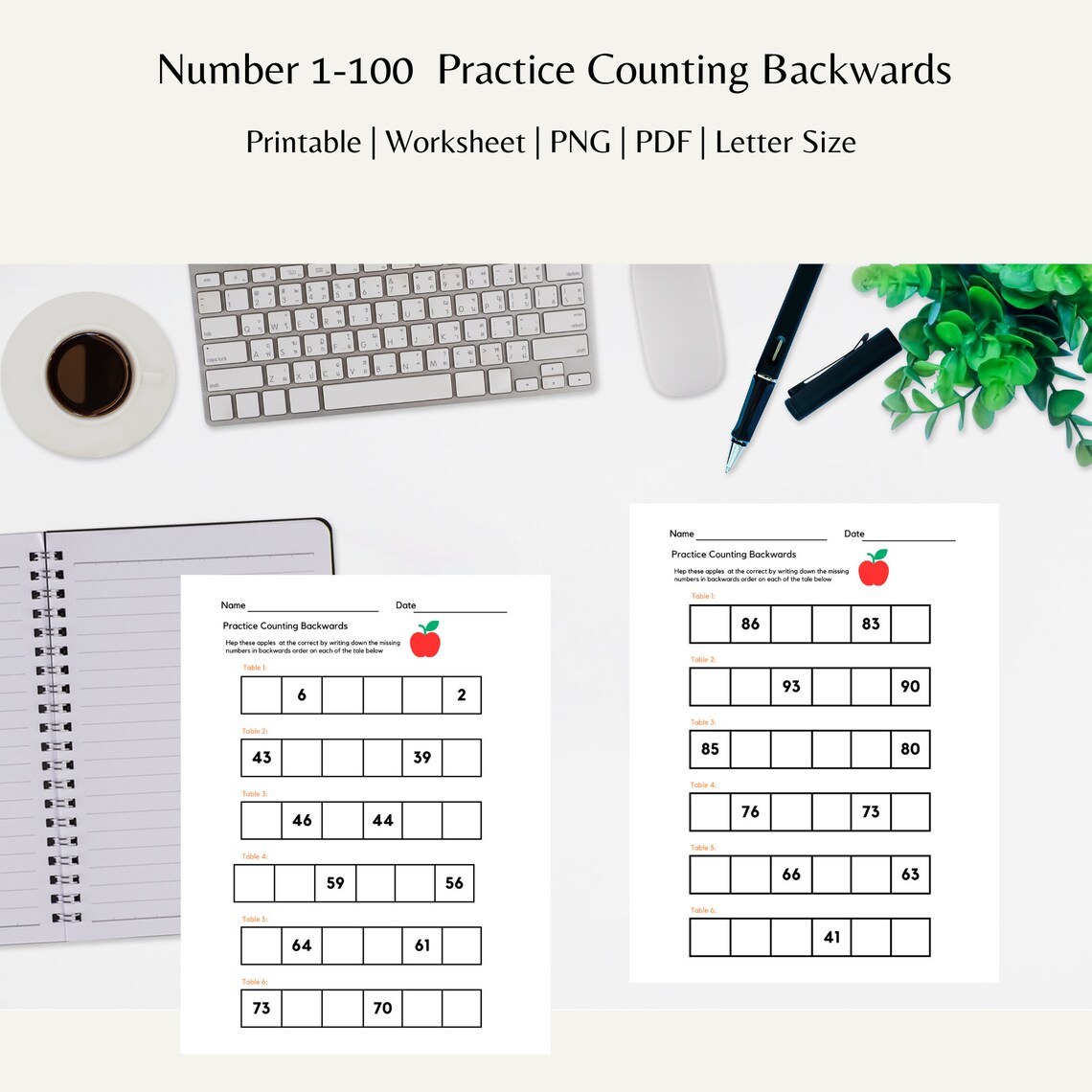 Worksheet for Kid, Number 1-100 Practice Counting Backwards, Worksheet ...