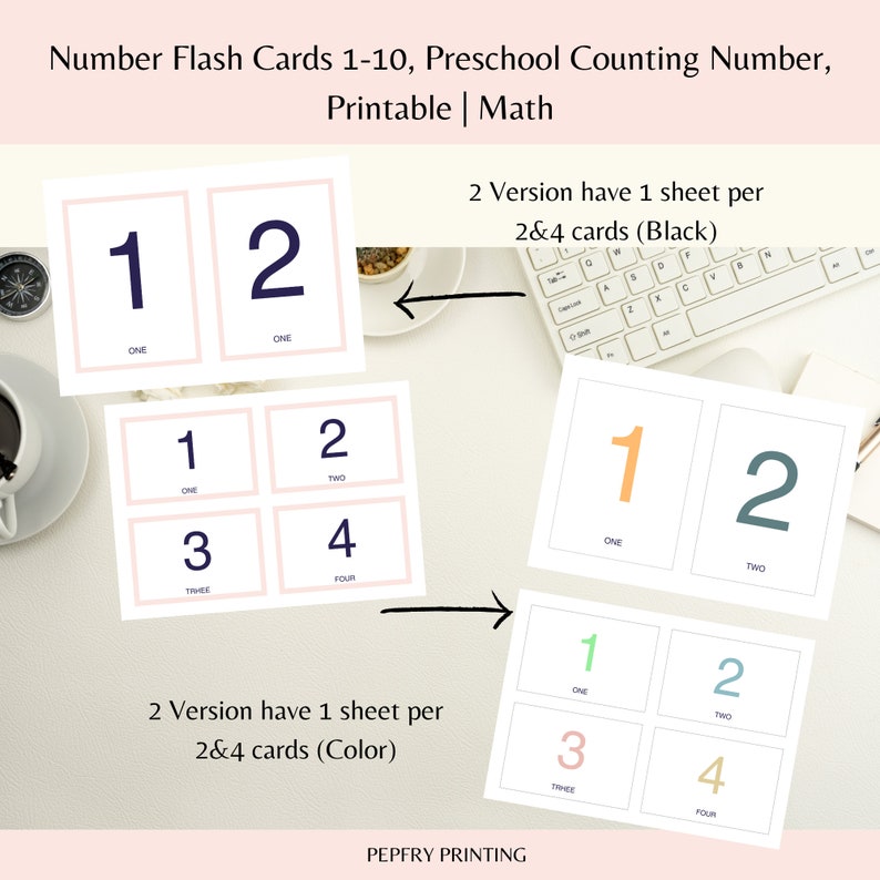 Printable Numbers Flash Cards, Preschool Counting Flash Cards, Number ...