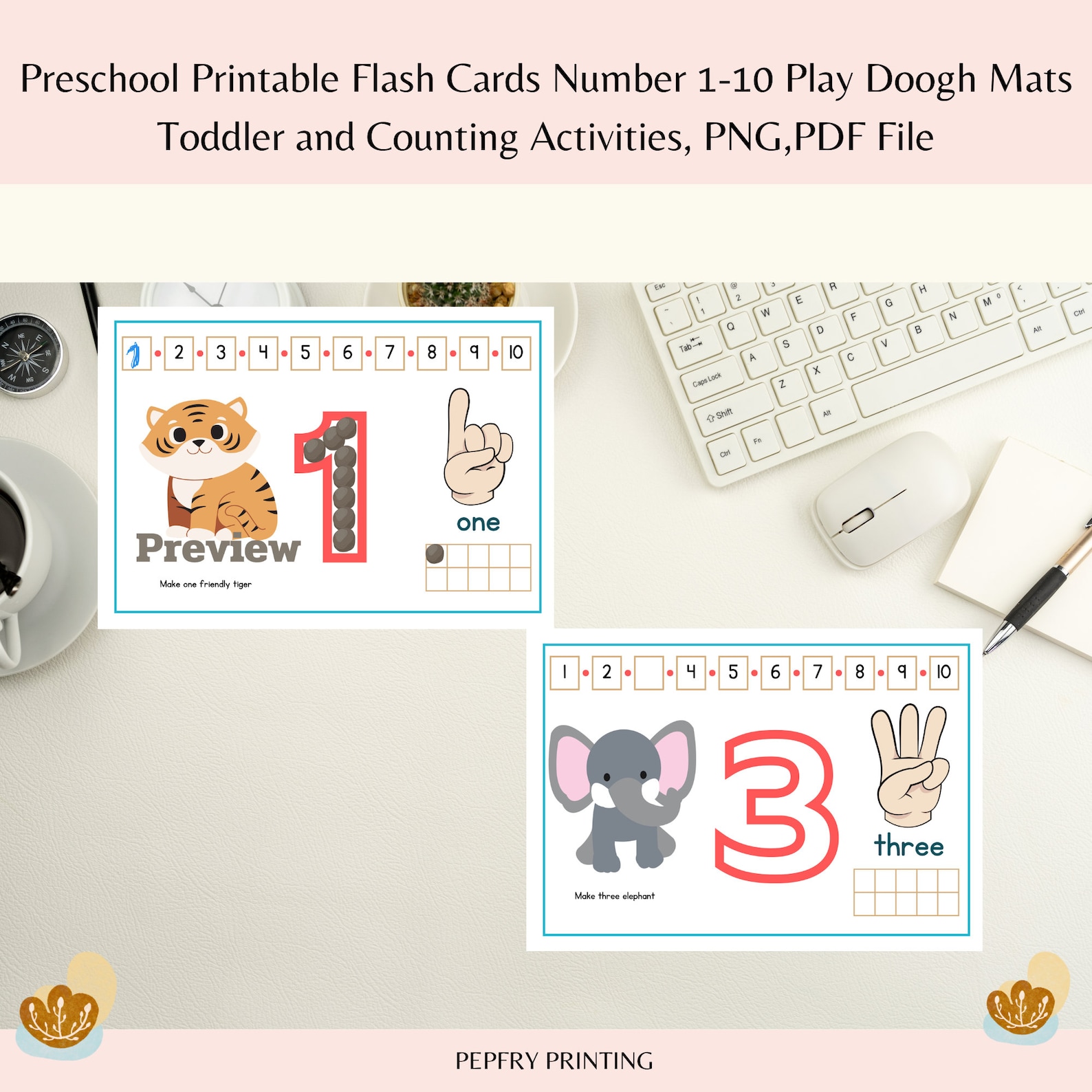 Printable Number Flash Card, Preschool Counting Flash Card, Count ...