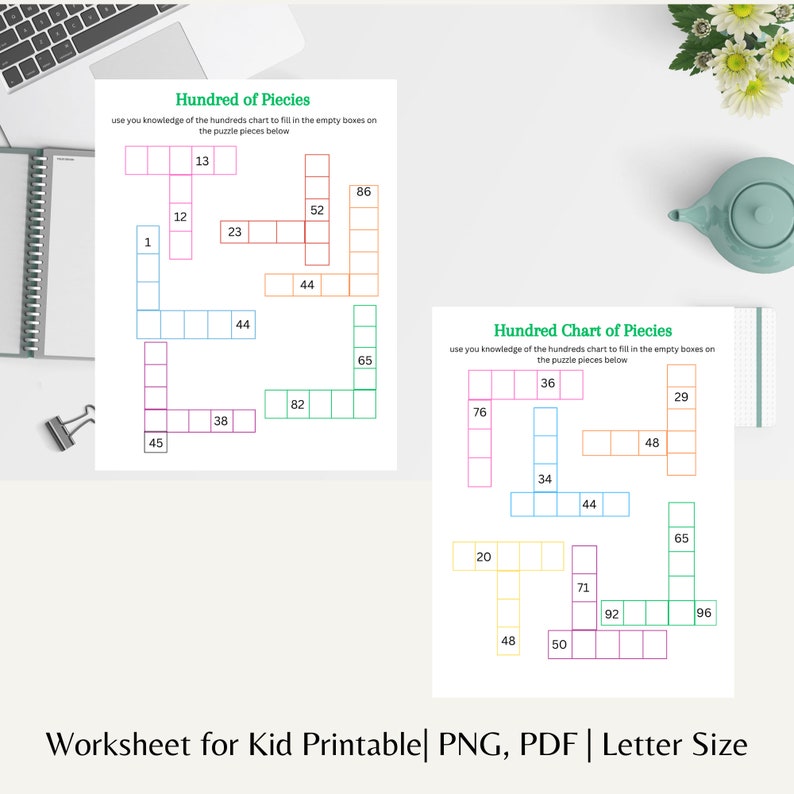 Worksheet for Kid, Hundreds Chart of Pieced, Printable PNG, PDF, Number ...