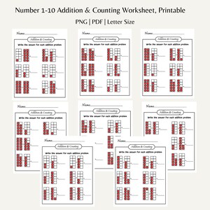 Number 1-10 Addition & Counting Worksheet, Printable, Kindergarten ...