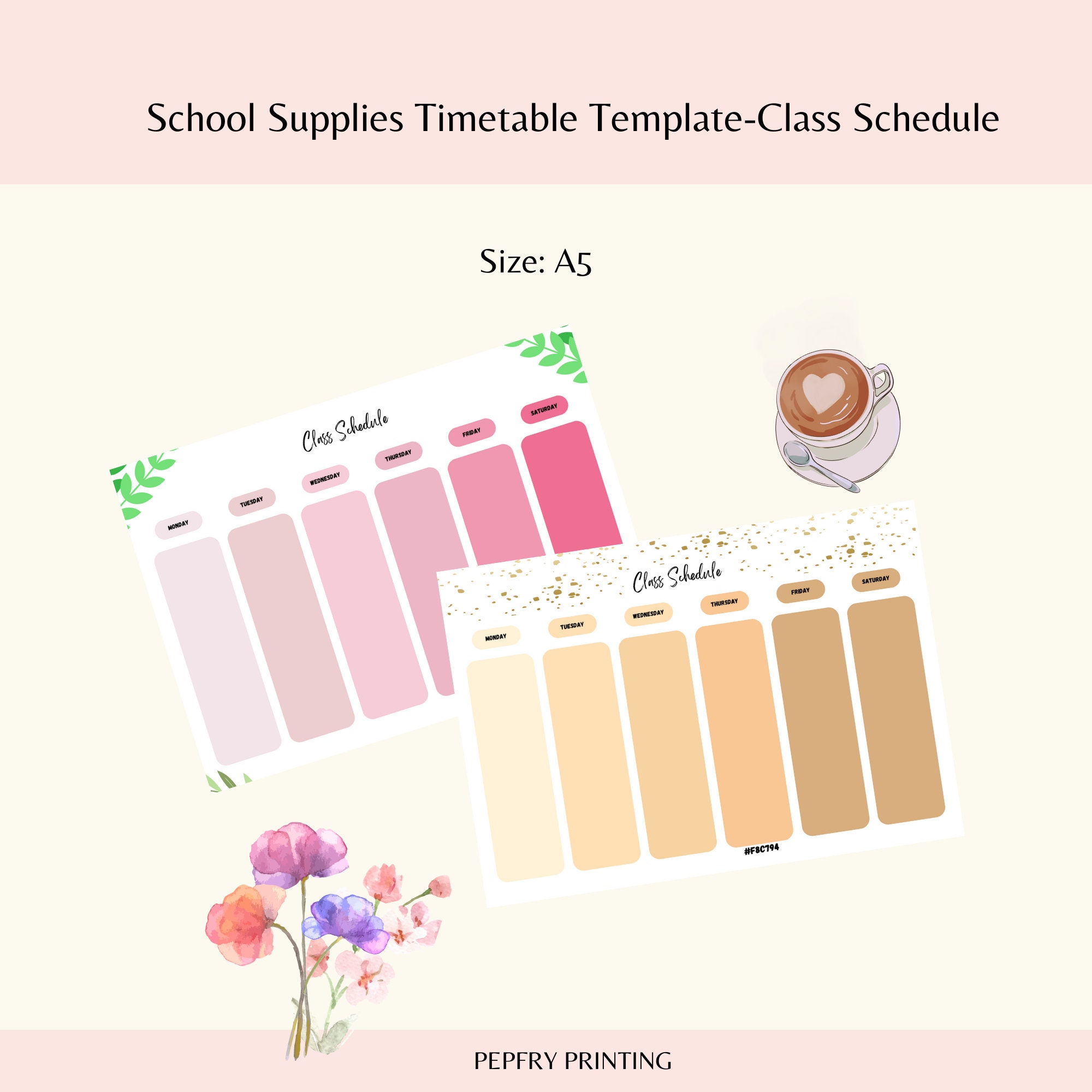 Digital Printable School Supplies Timetable Template and Class Schedule ...
