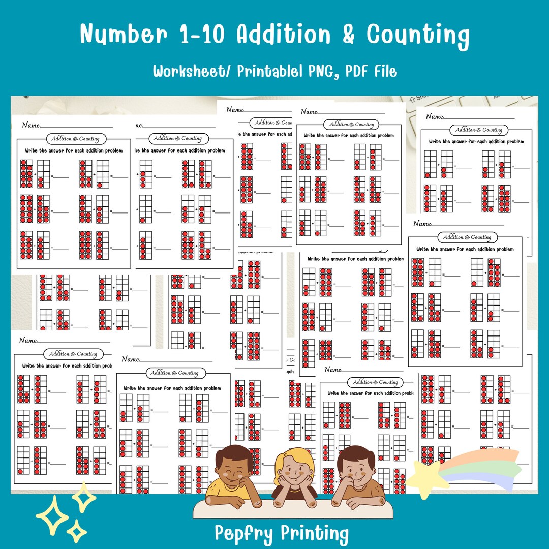 Number 1-10 Addition & Counting Worksheet, Printable, Kindergarten ...