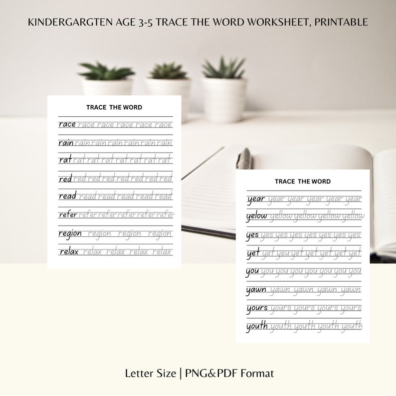 Digital Worksheet Printable, Kindergarten Age 3-5, Trace the Word A to ...