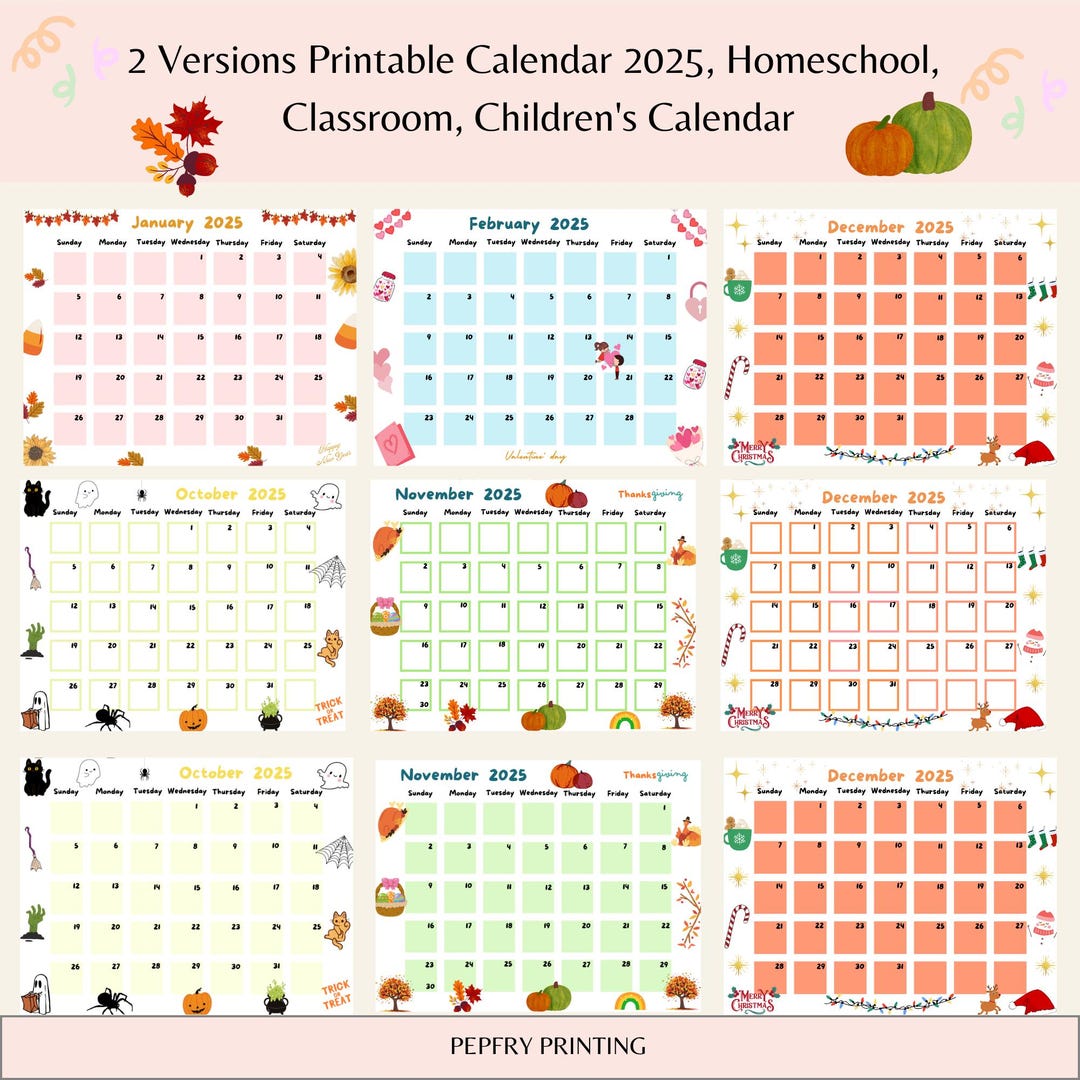 2 Version ,calendar 2025, Cute Calendar Design, Homeschool Calendar ...