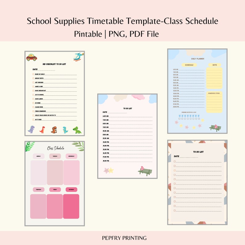 Digital Printable School Supplies Timetable Template and Class Schedule ...