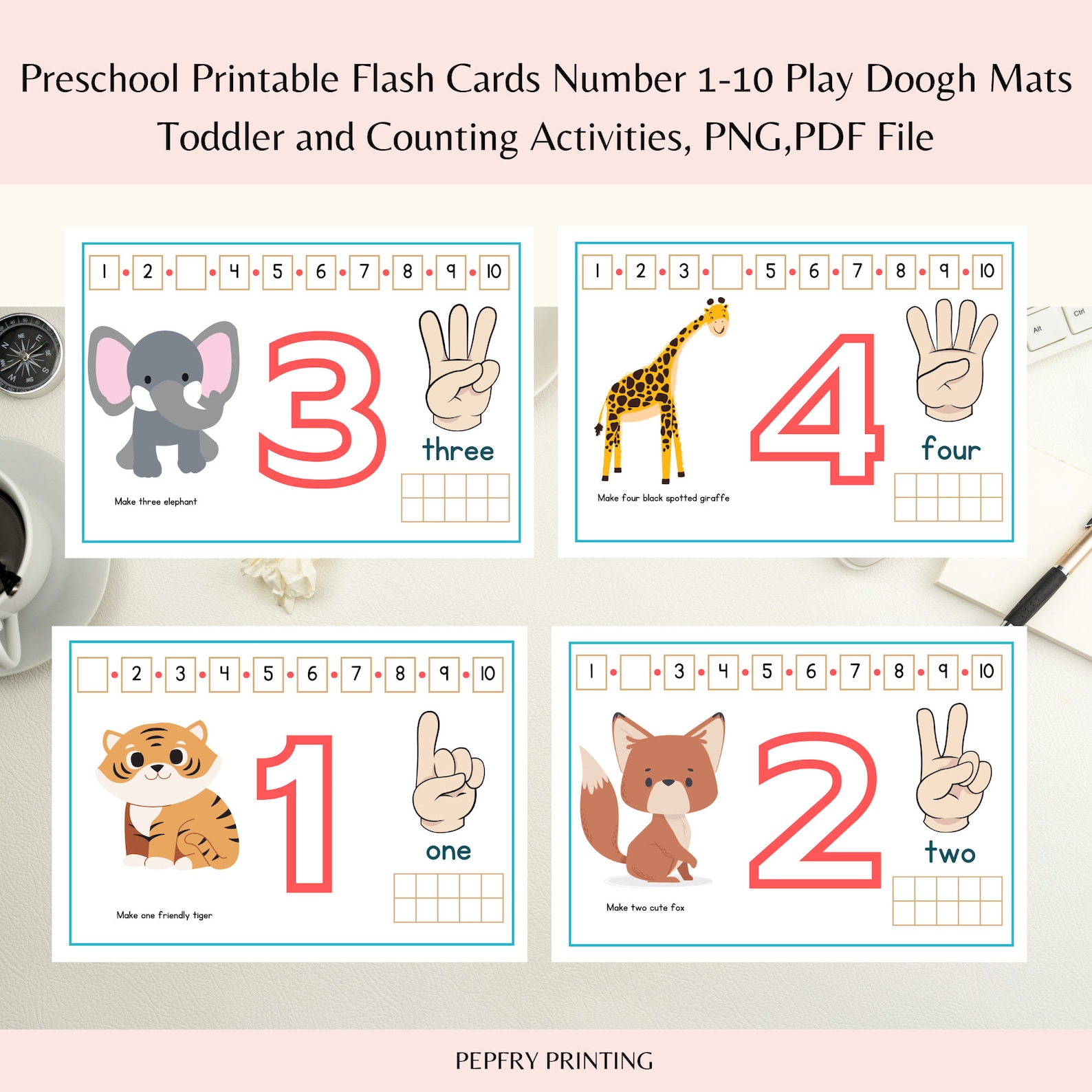 Printable Number Flash Card, Preschool Counting Flash Card, Count ...