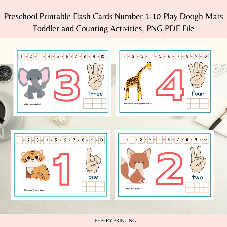 Printable Number Flash Card, Preschool Counting Flash Card, Count ...