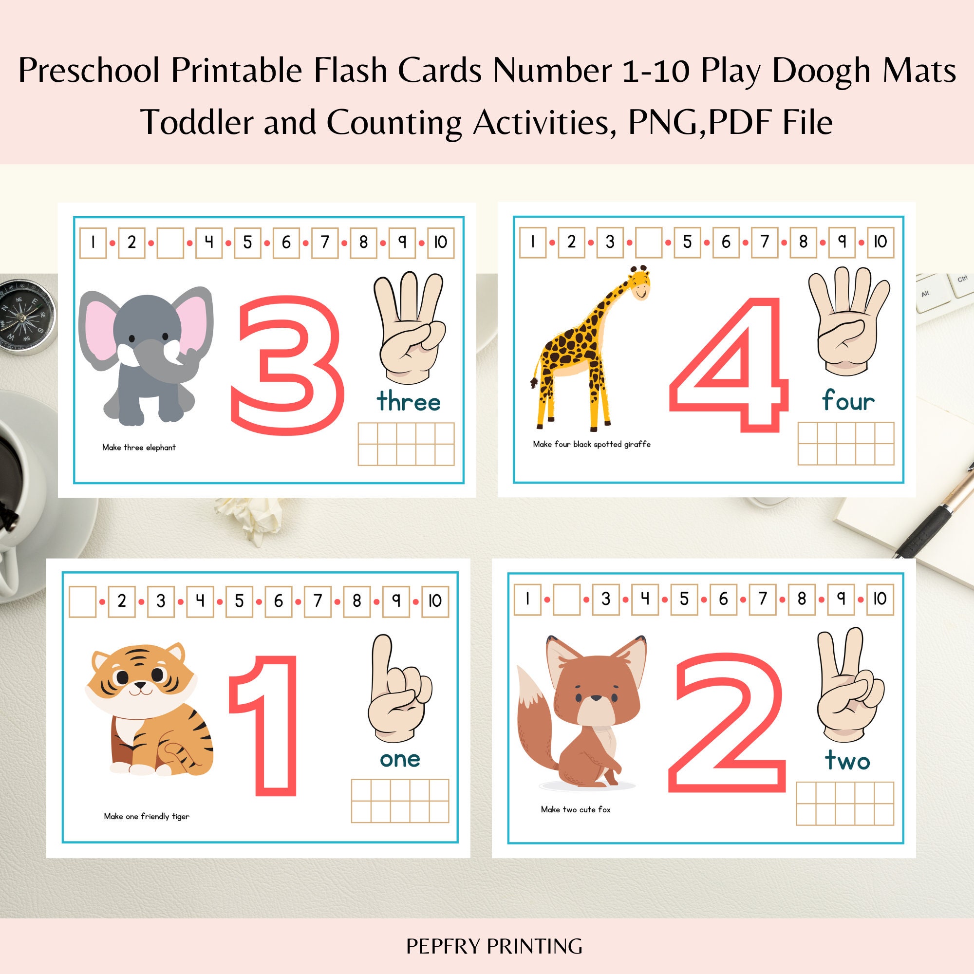 Printable Number Flash Card, Preschool Counting Flash Card, Count ...